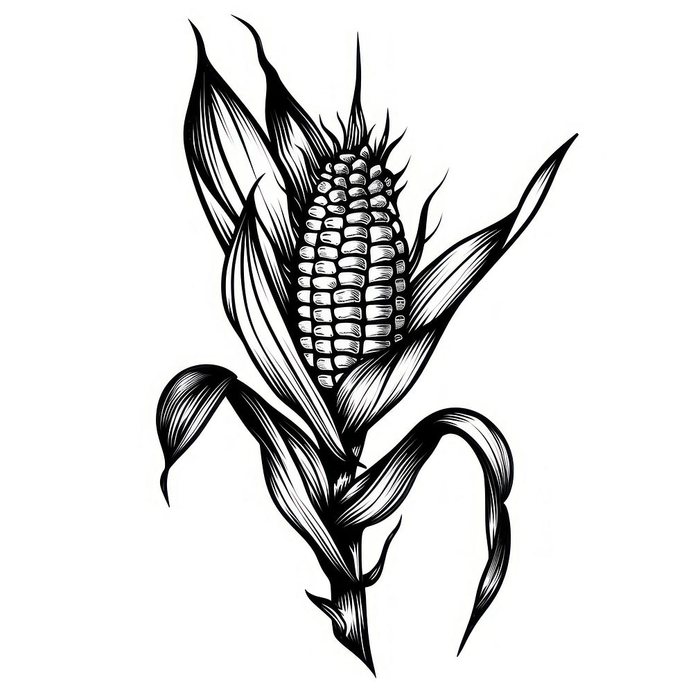 Corn tattoo flash illustration produce | Free Photo Illustration - rawpixel