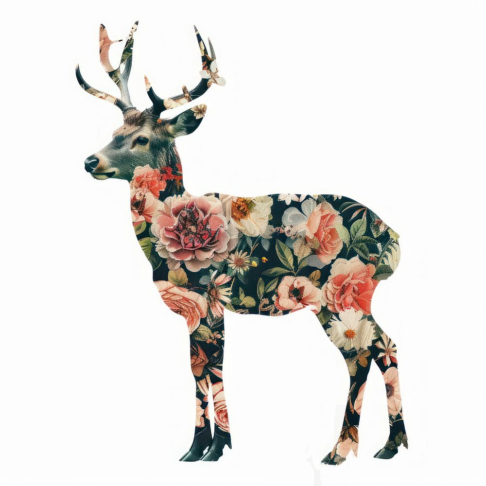 Flower Collage deer wildlife pattern | Premium Photo Illustration ...