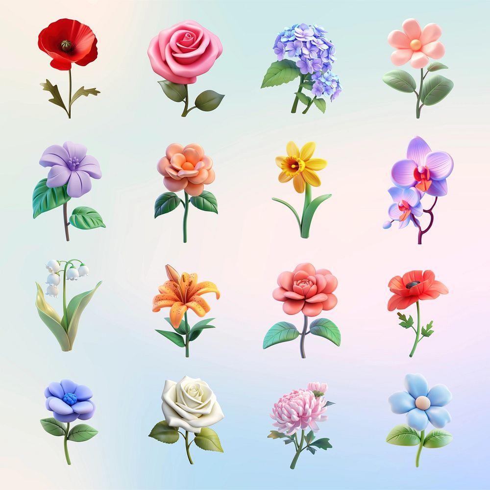 3D flower design element set | Premium PSD - rawpixel