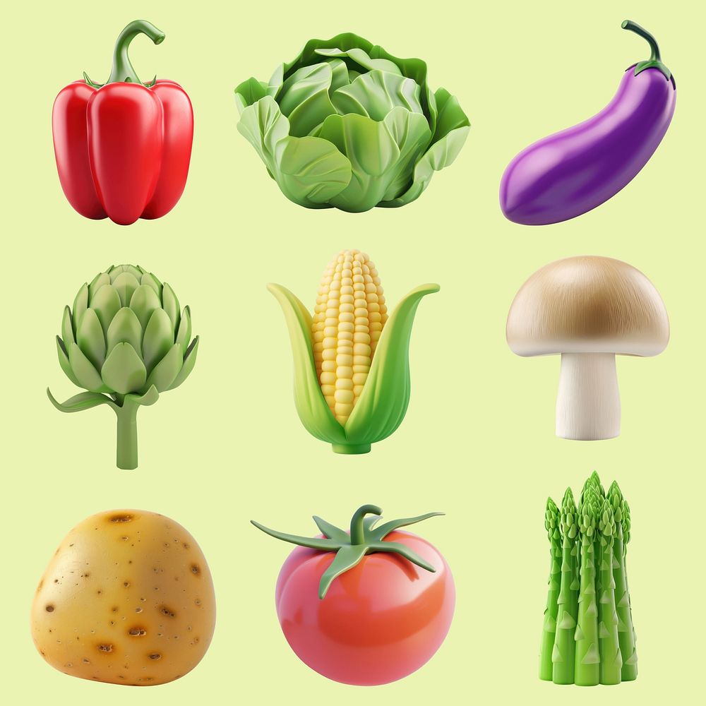 3d vegetable design element set | Free Photo - rawpixel
