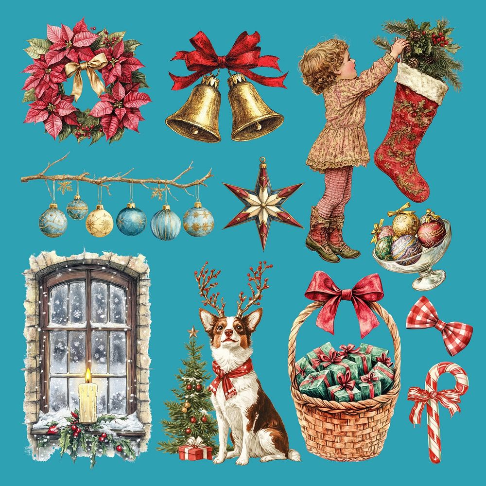 Vintage Christmas design element set | Free Photo - rawpixel