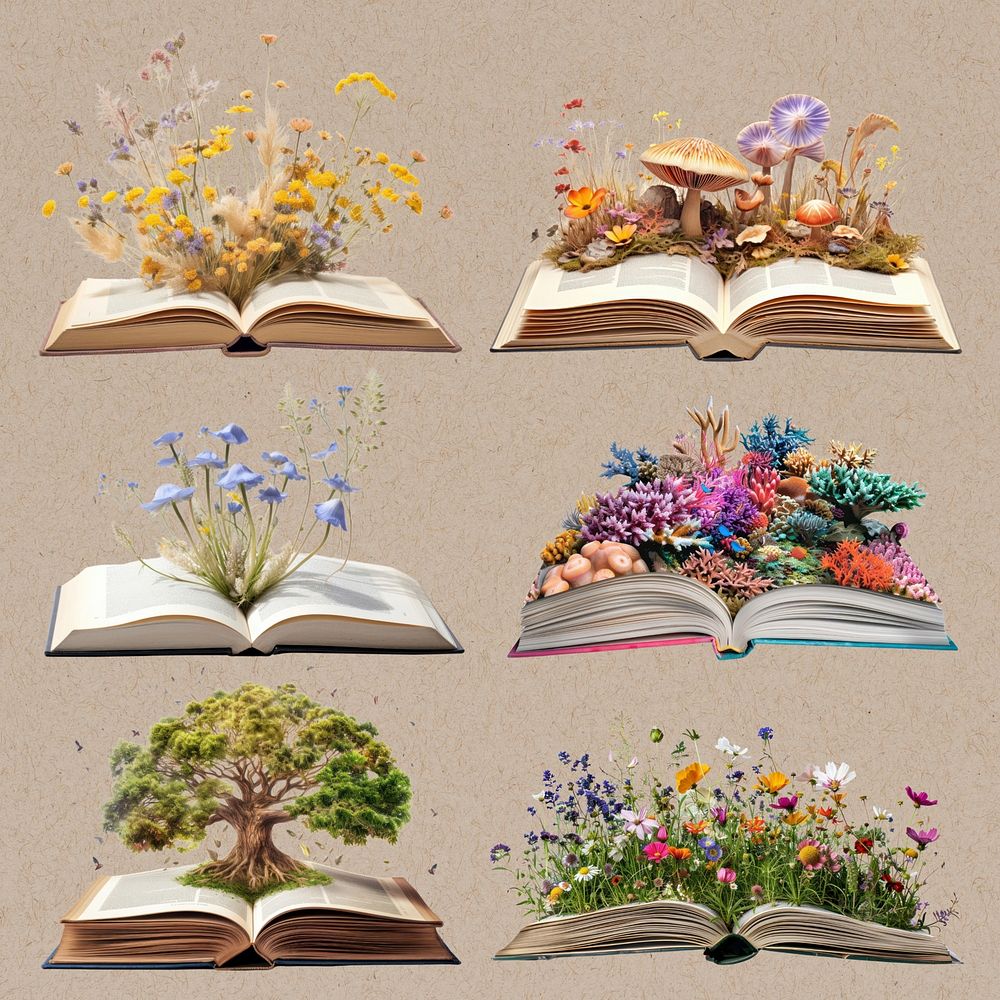 Conceptual opened book flowers design | Premium PSD - rawpixel