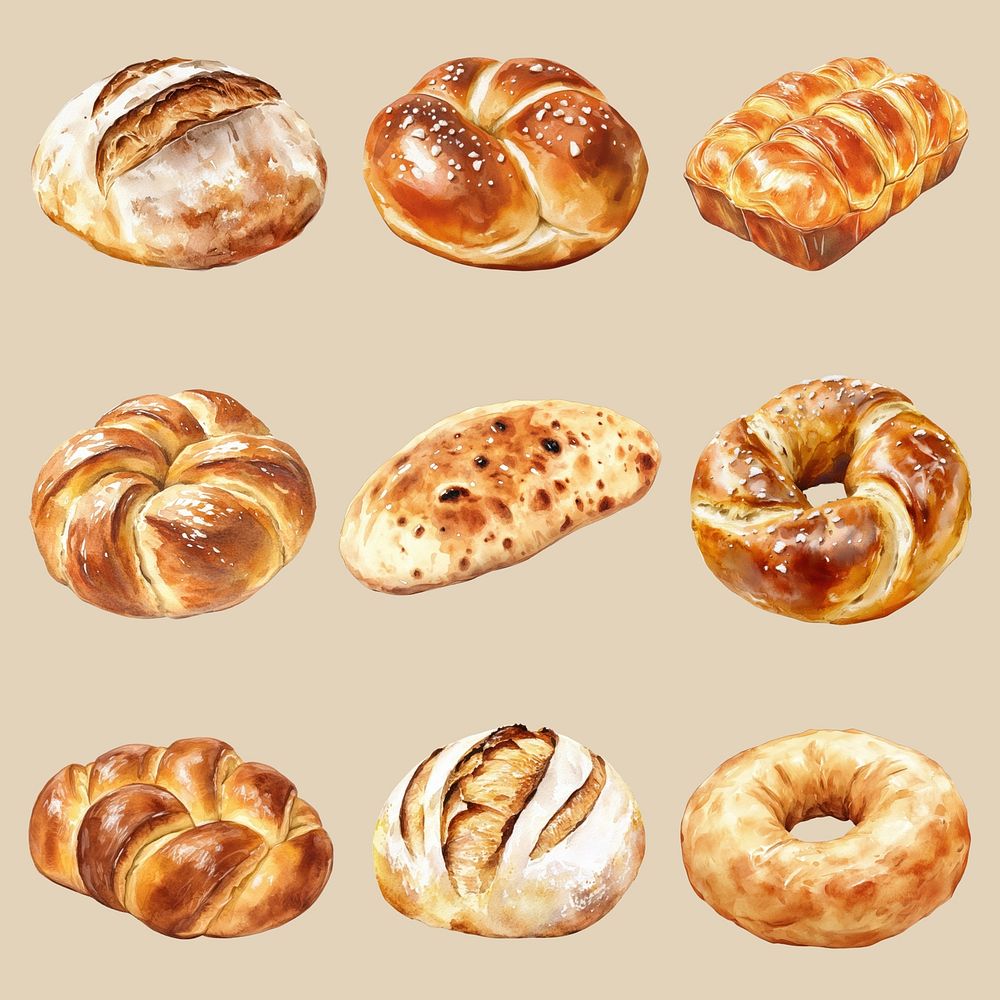 Watercolor bread food design element | Free Photo - rawpixel