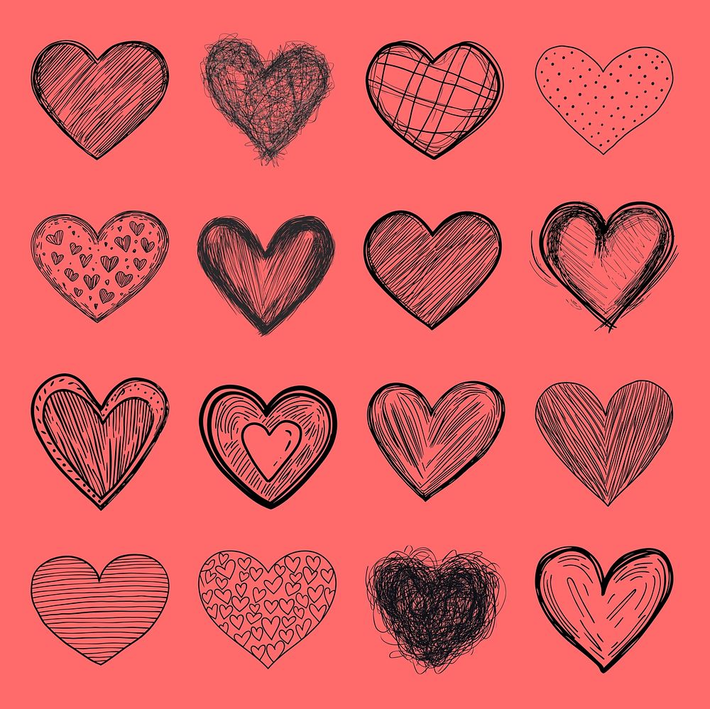 Heart doodle design element set | Free Photo - rawpixel