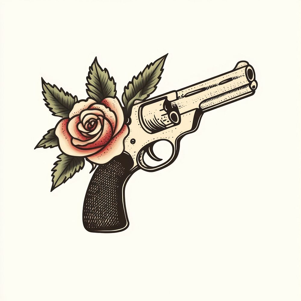 Gun and roses illustration vintage | Free Photo Illustration - rawpixel