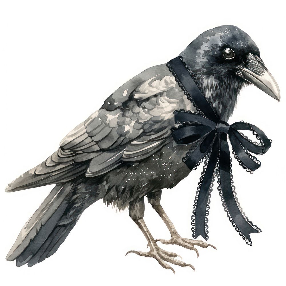 Crow illustration ribbon black. | Free Photo Illustration - rawpixel