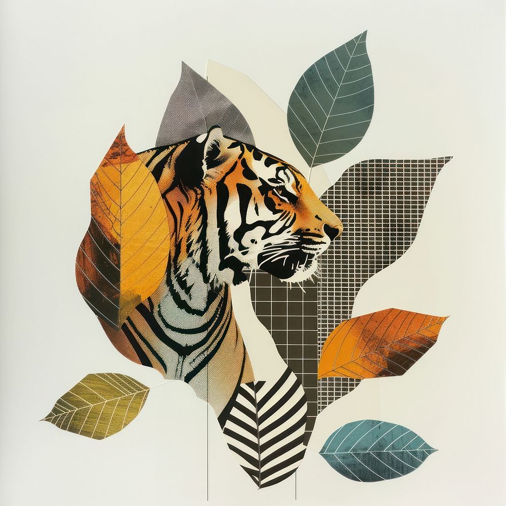 Tiger retro paper collage illustration | Free Photo Illustration - rawpixel