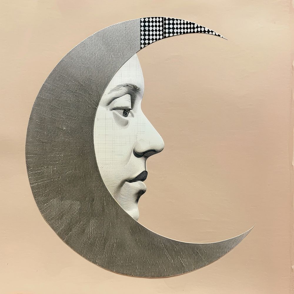 Crescent moon retro paper collage | Free Photo Illustration - rawpixel
