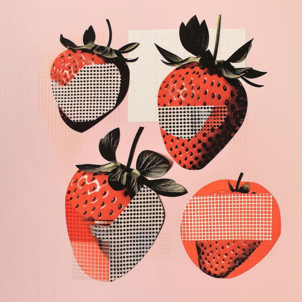 Strawberry retro paper collage illustration | Free Photo Illustration ...