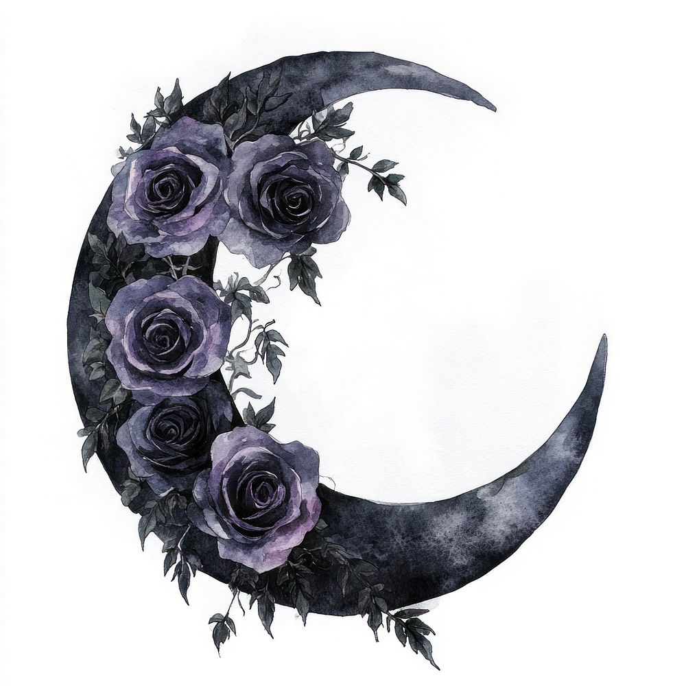 Crescent moon roses art illustration. | Free Photo Illustration - rawpixel