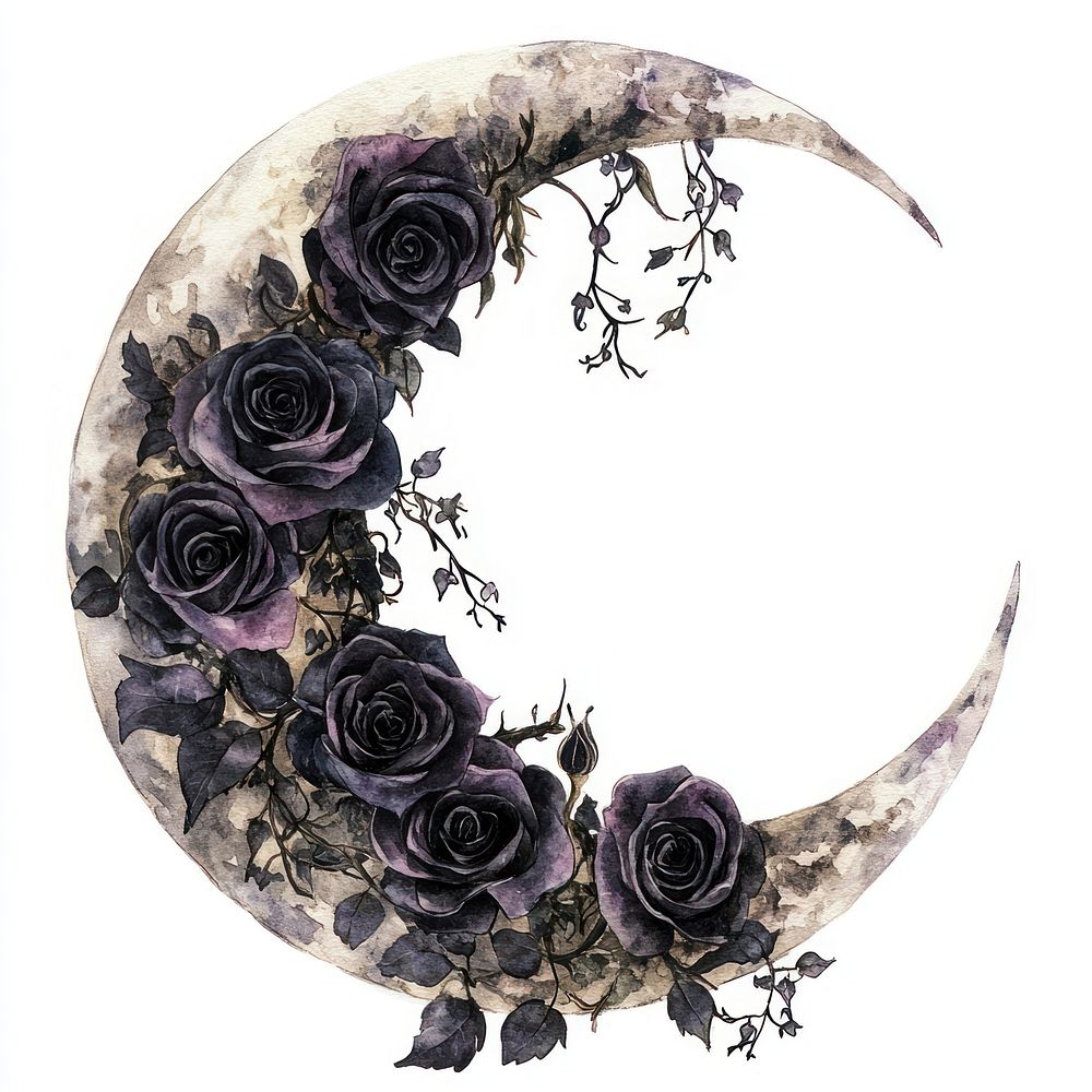 Crescent moon roses art illustration. | Free Photo Illustration - rawpixel