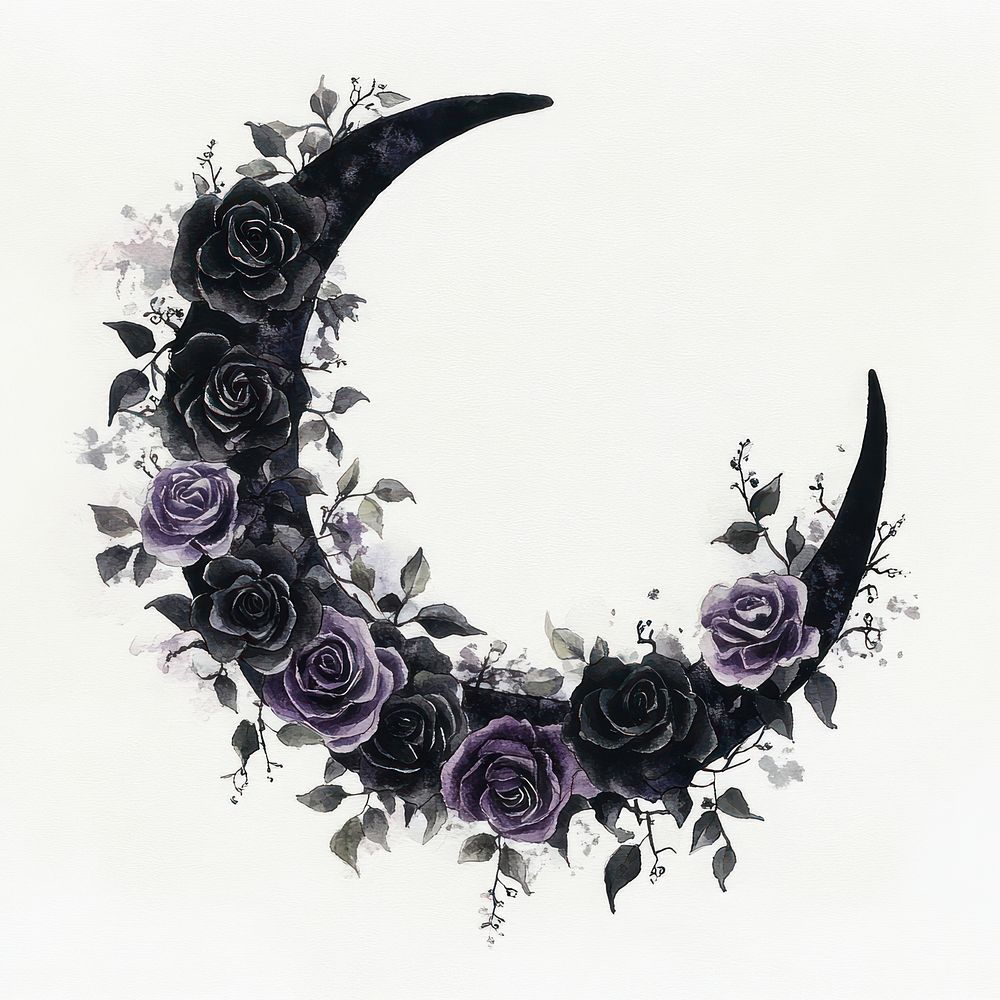 Crescent moon roses art illustration. | Free Photo Illustration - rawpixel