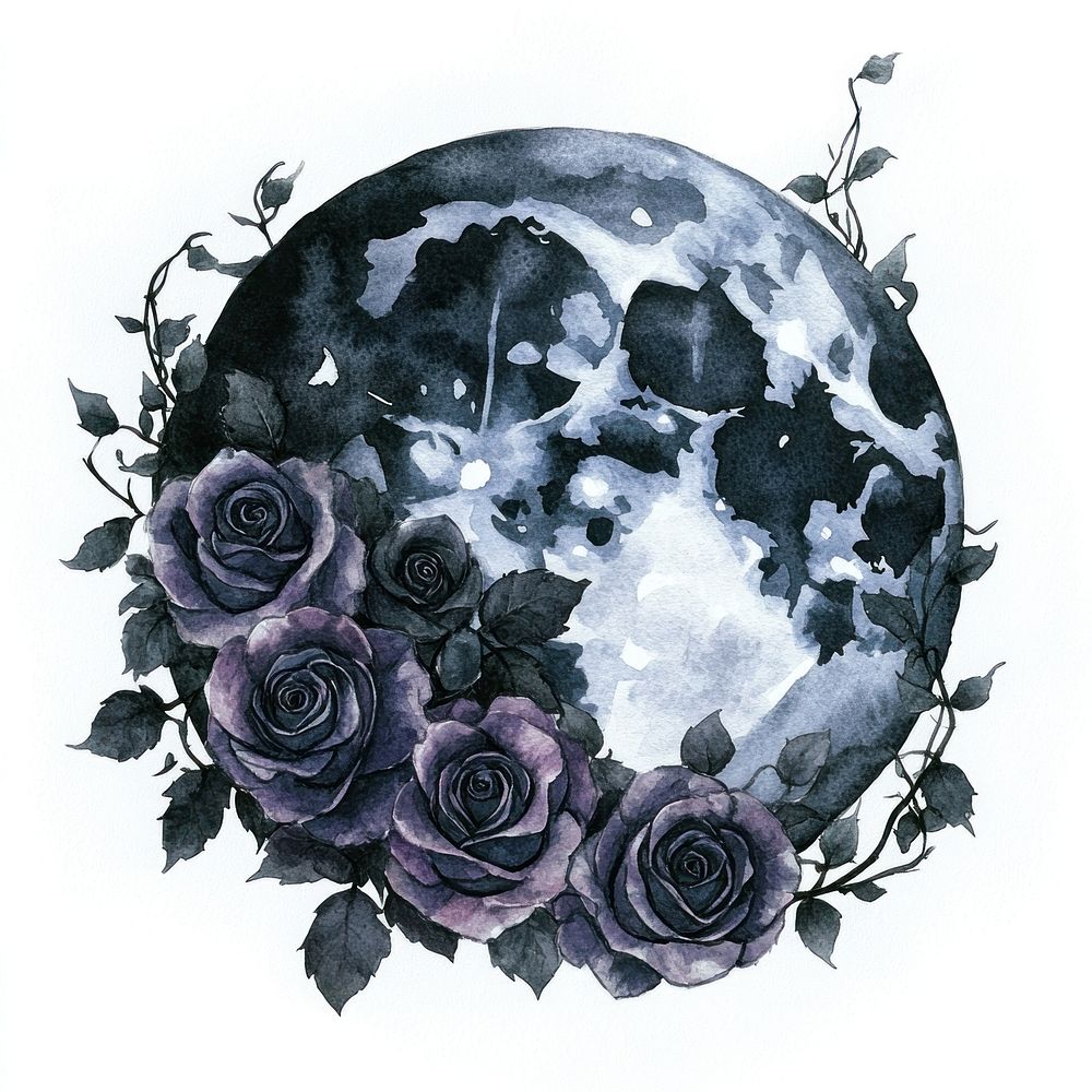 Moon roses art illustration. | Free Photo Illustration - rawpixel