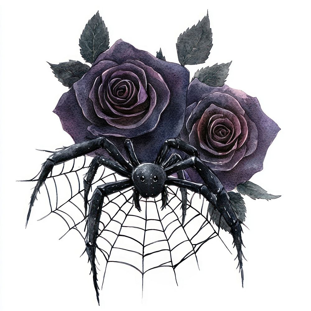 Spider web roses art illustration. | Free Photo Illustration - rawpixel