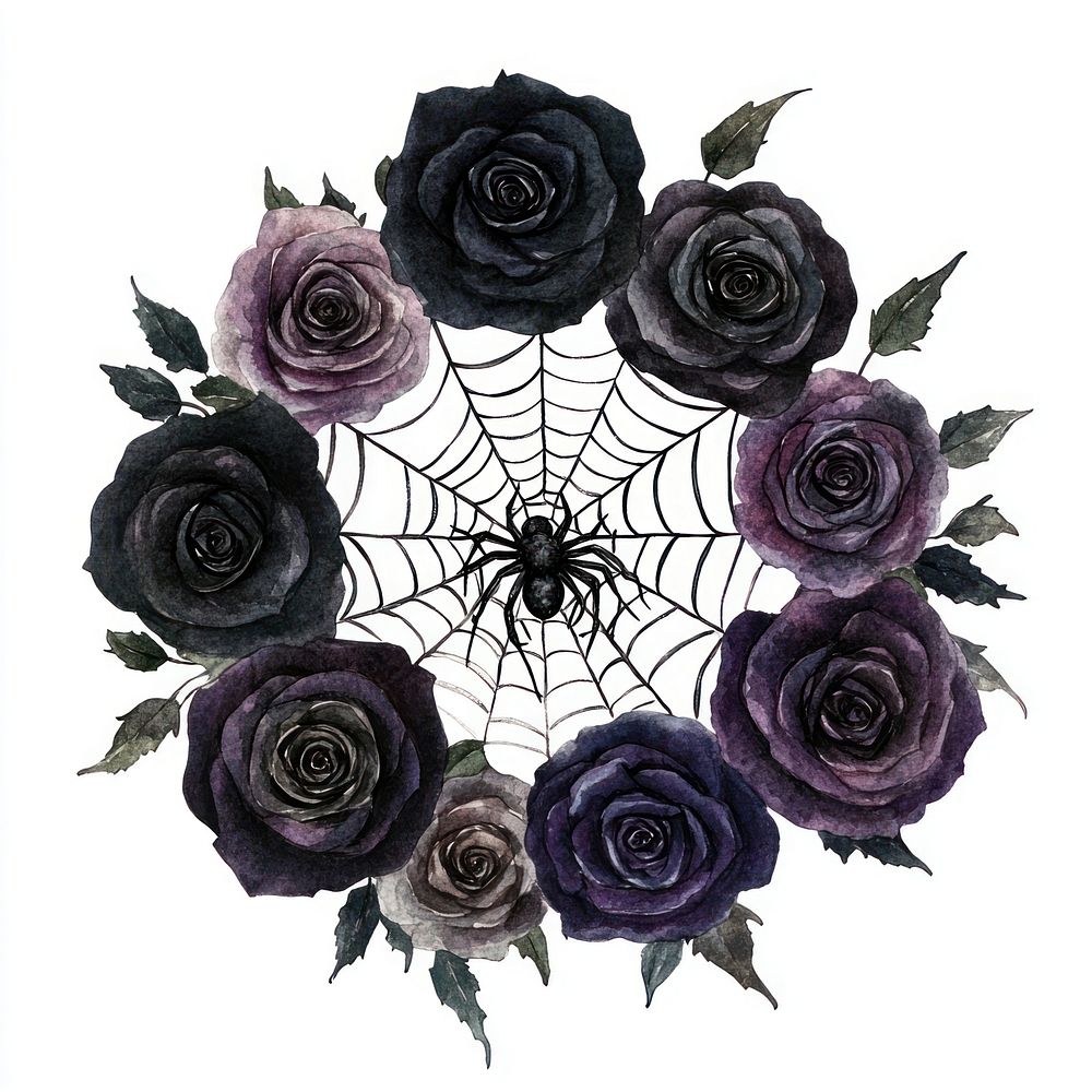 Spider web roses art illustration. | Free Photo Illustration - rawpixel