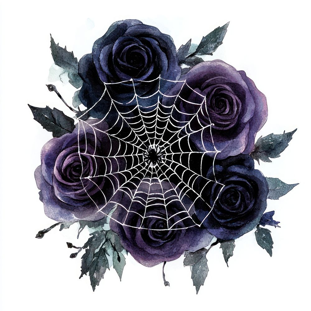 Spider web roses art illustration. | Free Photo Illustration - rawpixel
