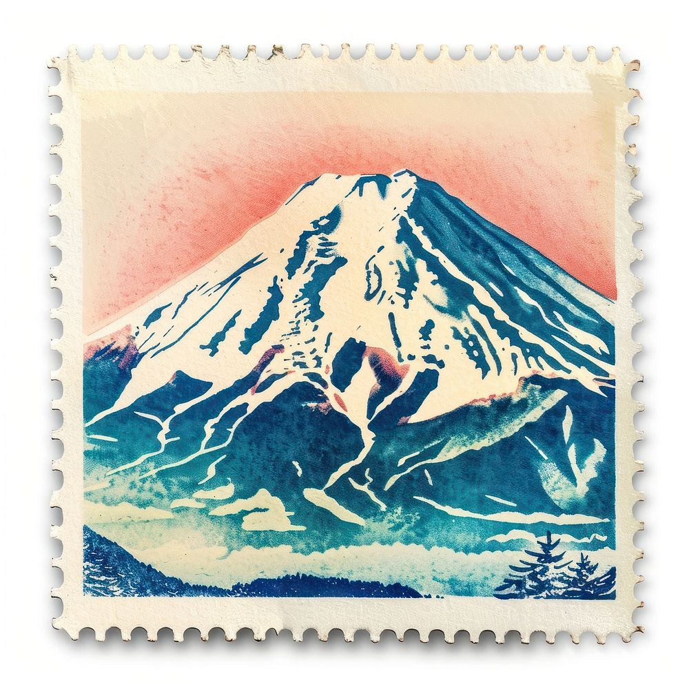 Mount Fuji mountain postage stamp. | Free Photo Illustration - rawpixel
