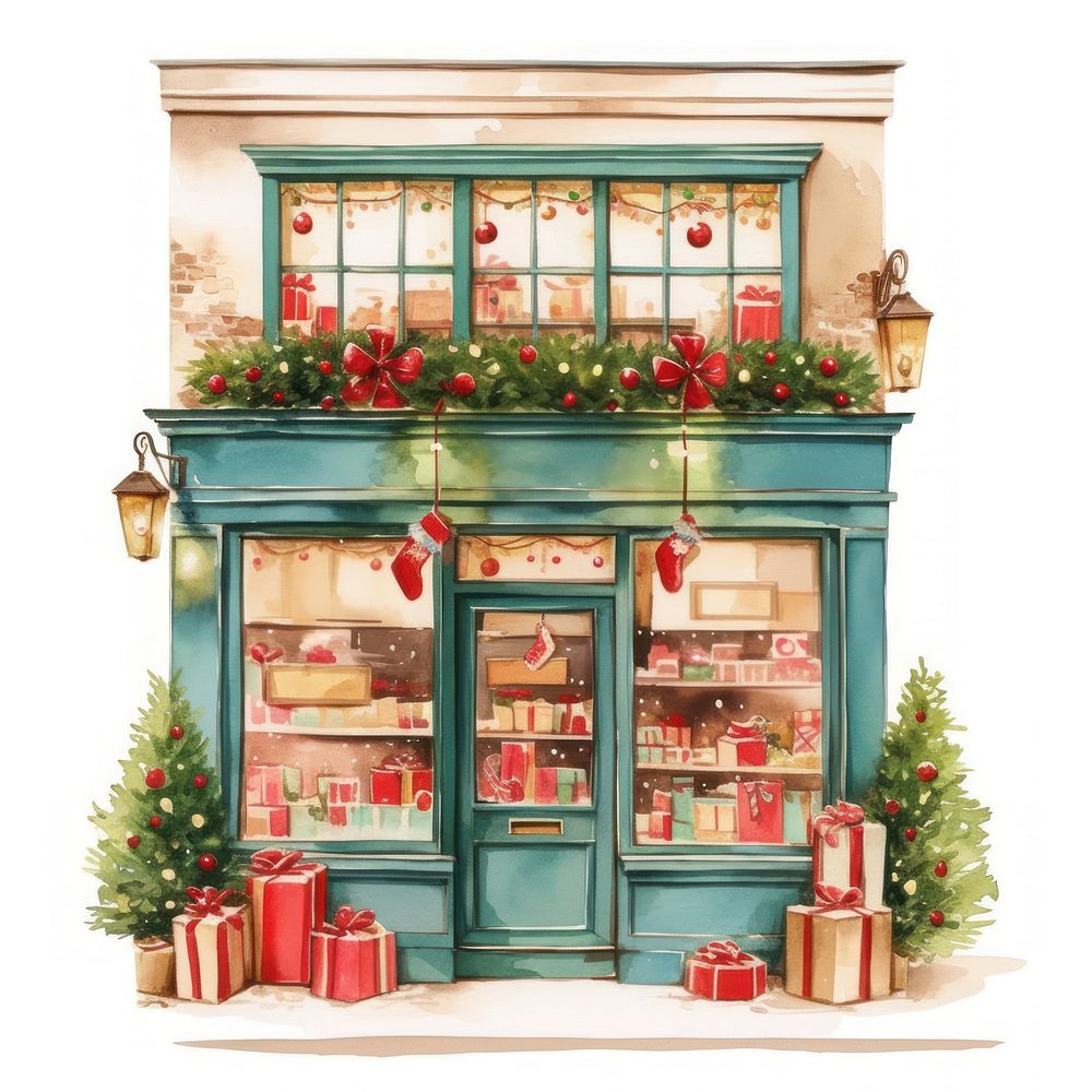 Christmas storefront building decorations christmas | Premium Photo ...