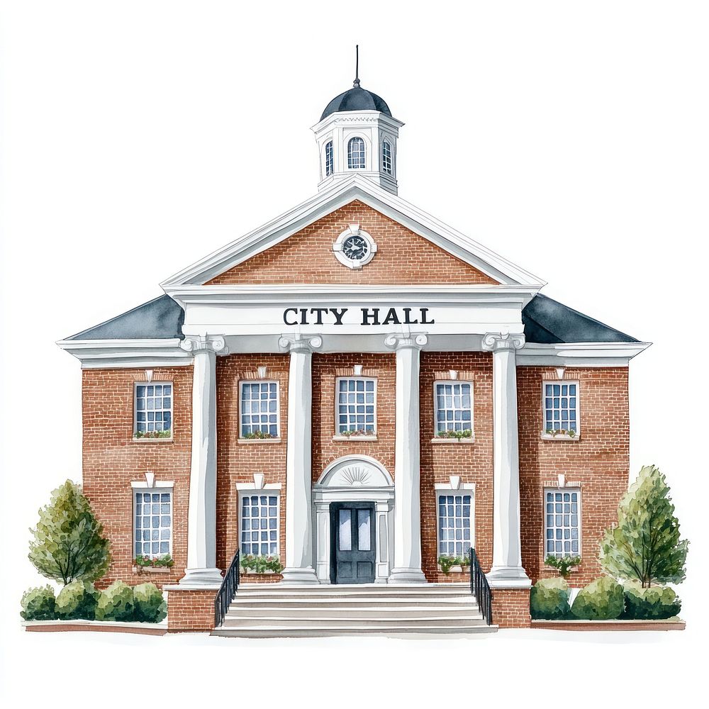 American brick town hall architecture | Free Photo Illustration - rawpixel