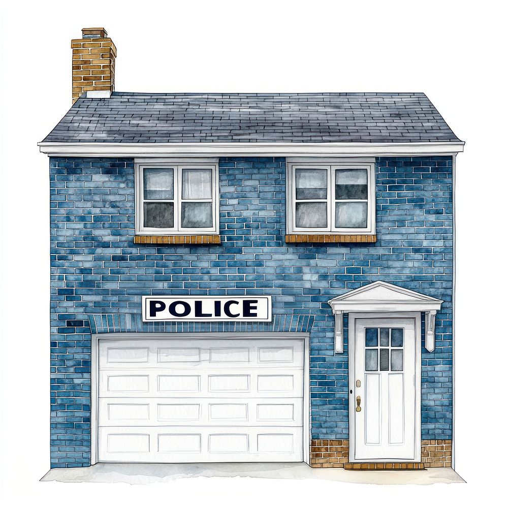 Blue brick police station architecture | Free Photo Illustration - rawpixel