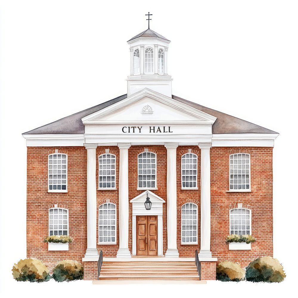 American brick town hall architecture | Free Photo Illustration - rawpixel
