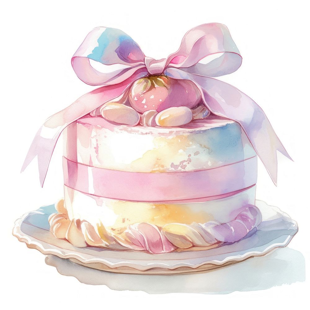Pastel coquette cake watercolor dessert | Free Photo Illustration ...