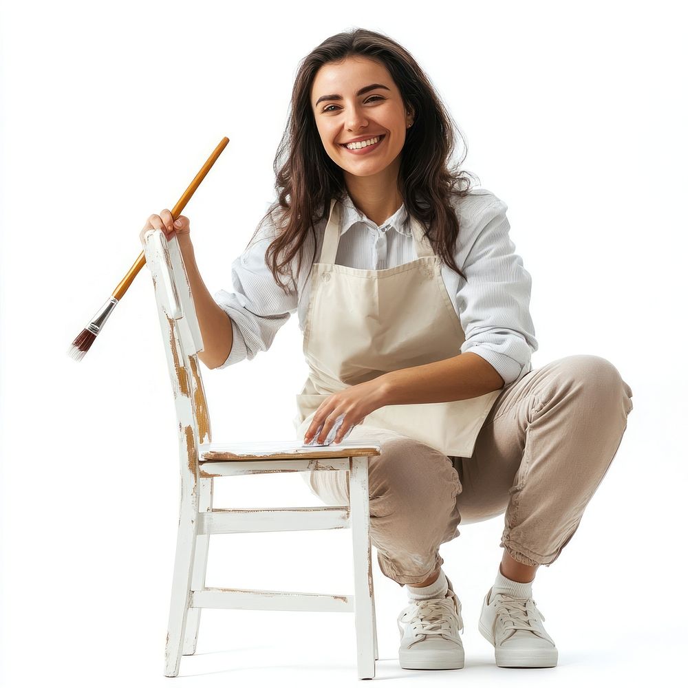Women crouching brush chair painting. | Free Photo - rawpixel