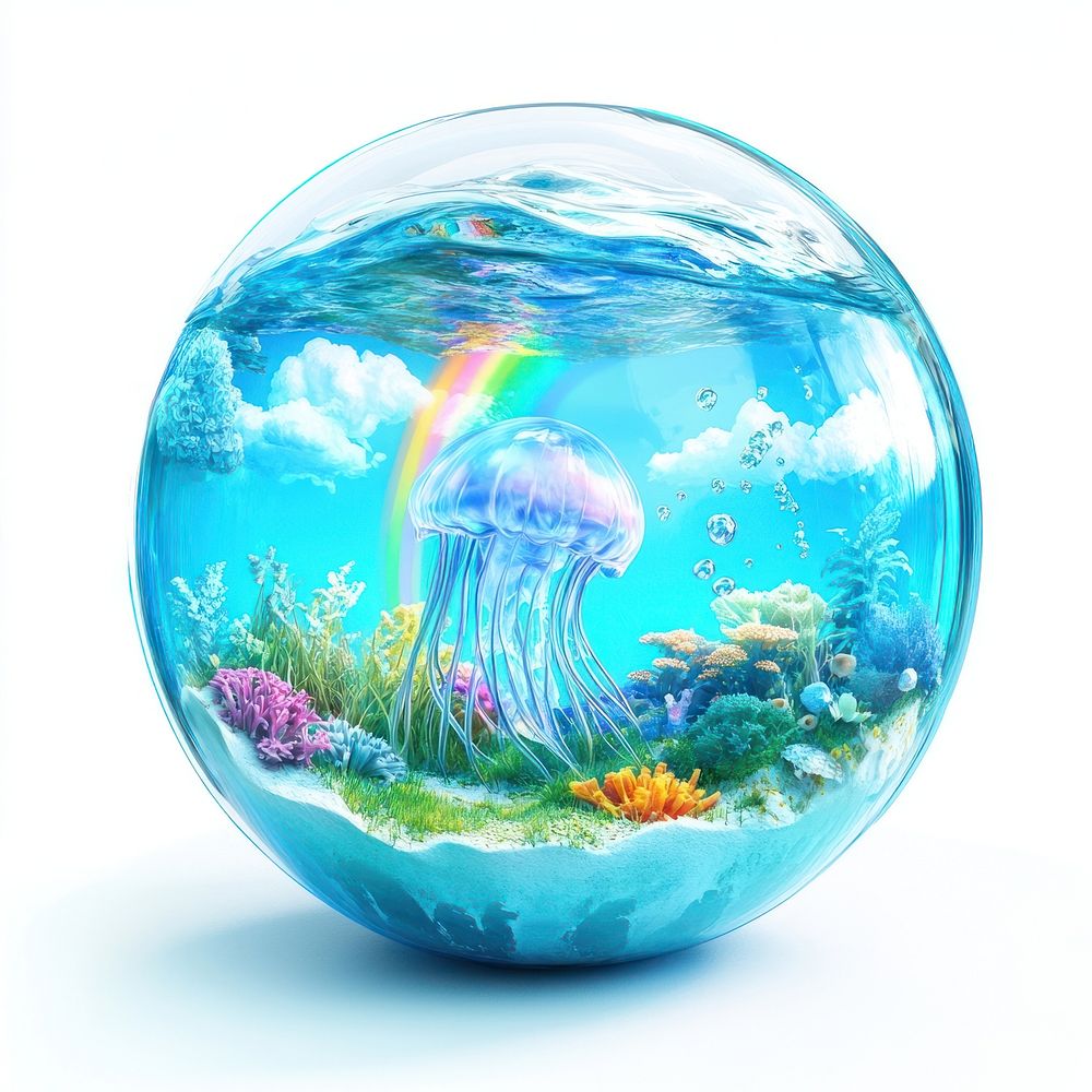 Jellyfish rainbow sphere water. | Free Photo Illustration - rawpixel