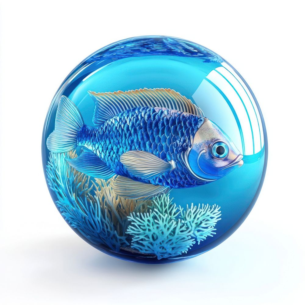 Coral fish sphere glass blue | Free Photo Illustration - rawpixel