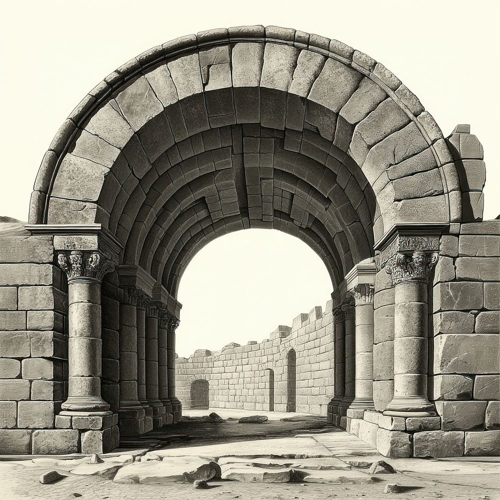 Romanesque arch architecture historical columns. | Free Photo - rawpixel