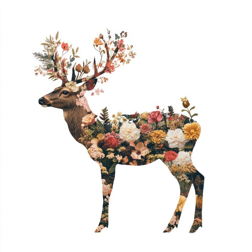 Flower Collage deer flowers illustration | Free Photo Illustration ...