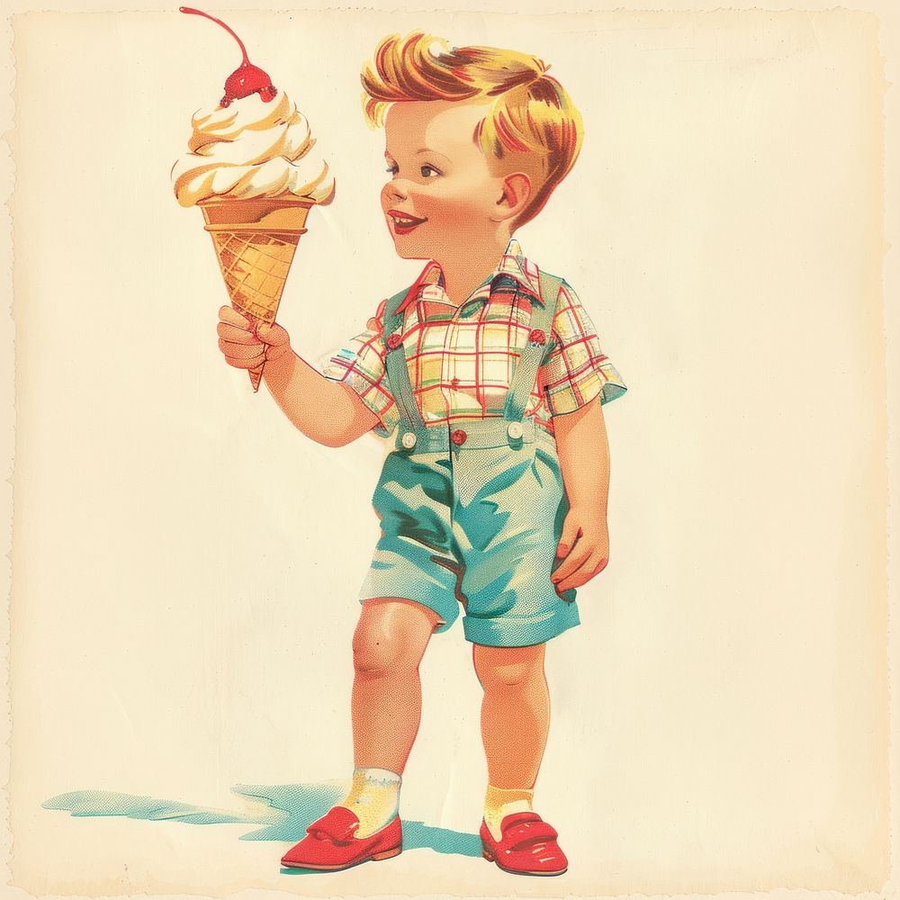 Vintage illustration little boy cream | Free Photo Illustration - rawpixel