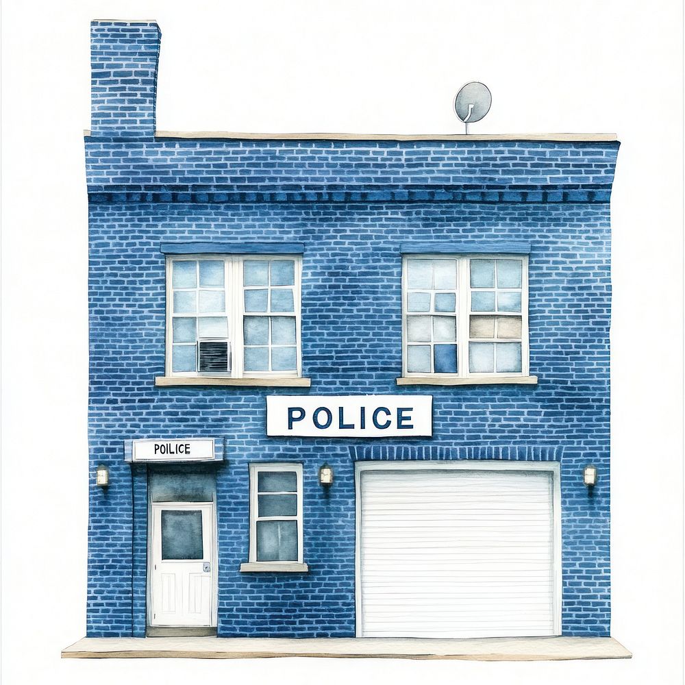 Blue brick police station architecture | Free Photo Illustration - rawpixel