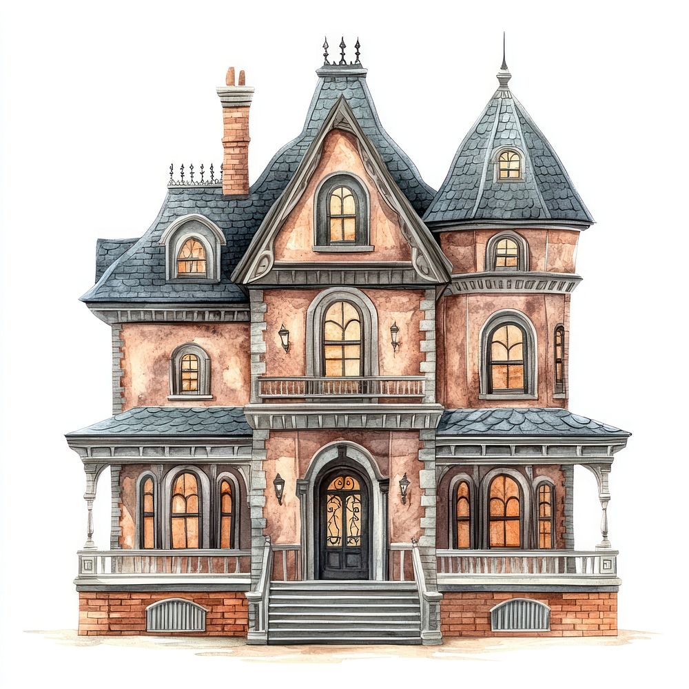 Victorian haunted mansion architecture illustration | Free Photo ...