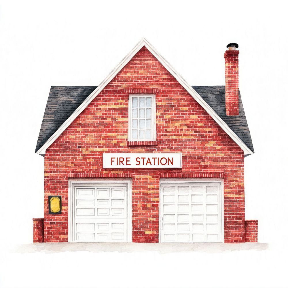 Red brick fire station garage | Free Photo Illustration - rawpixel
