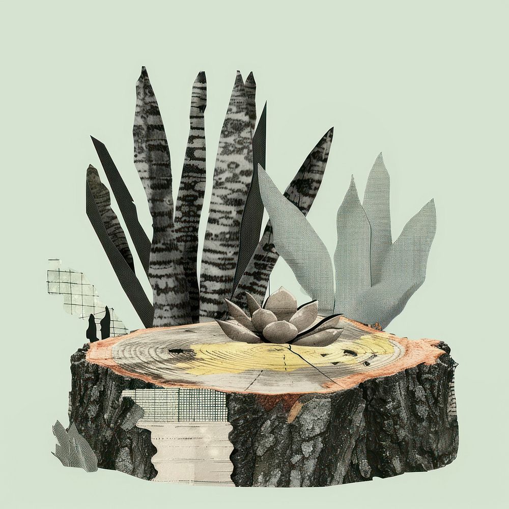 Tree stump retro paper collage | Free Photo Illustration - rawpixel