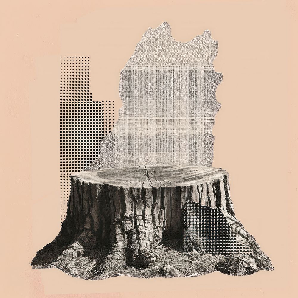 Tree stump retro paper collage | Free Photo Illustration - rawpixel