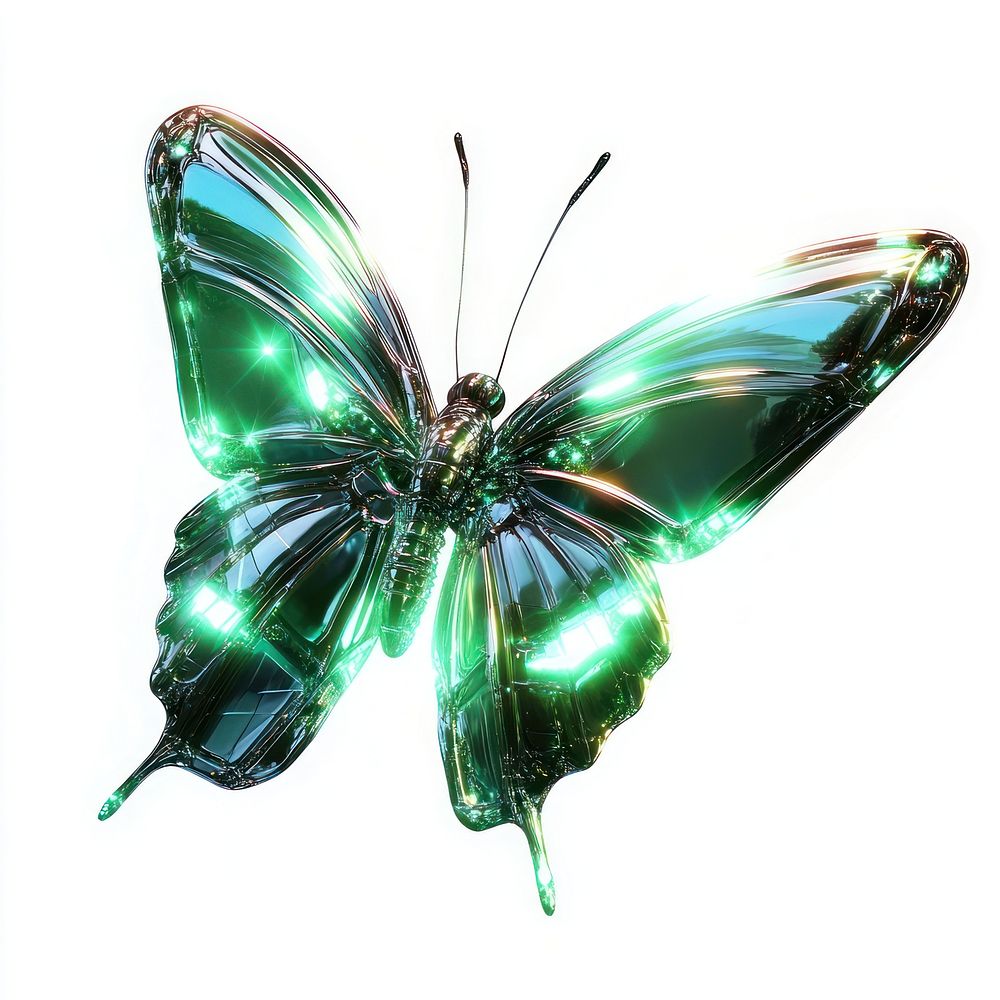 floating chrome butterfly illustration glowing | Free Photo ...