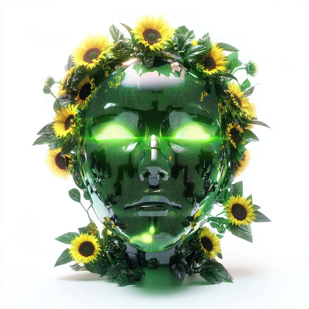 holographic robot head sunflower flowers | Free Photo Illustration ...