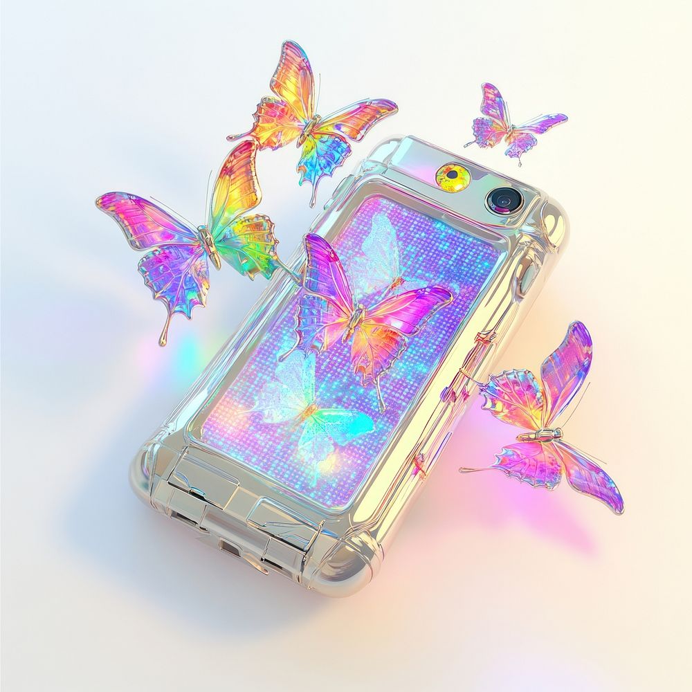 Flip phone butterflies emerging screen | Free Photo Illustration - rawpixel