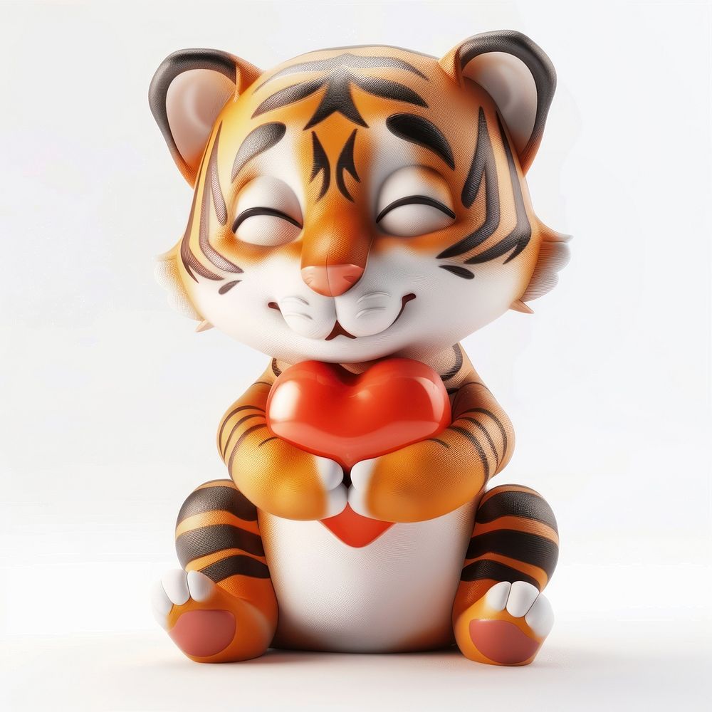 Tiger hugging heart illustration cartoon | Free Photo Illustration ...