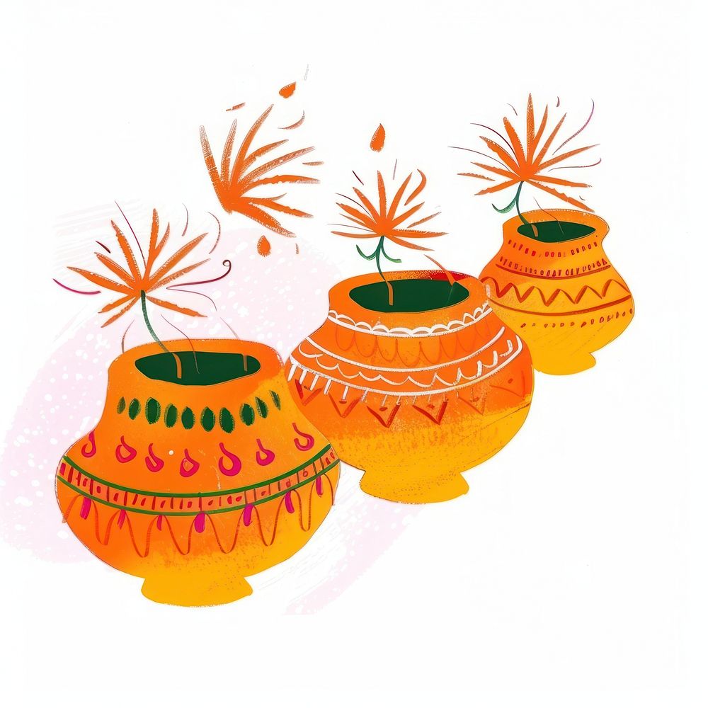Cute Pots Marigold Diwali illustration | Free Photo Illustration - rawpixel