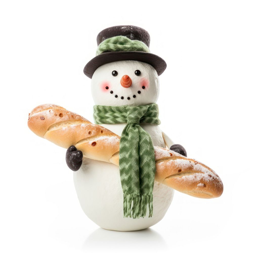 Snowman holding baguette snowman winter | Free Photo - rawpixel