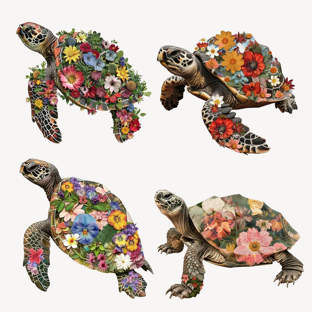Flower turtle collage design element | Free Photo - rawpixel