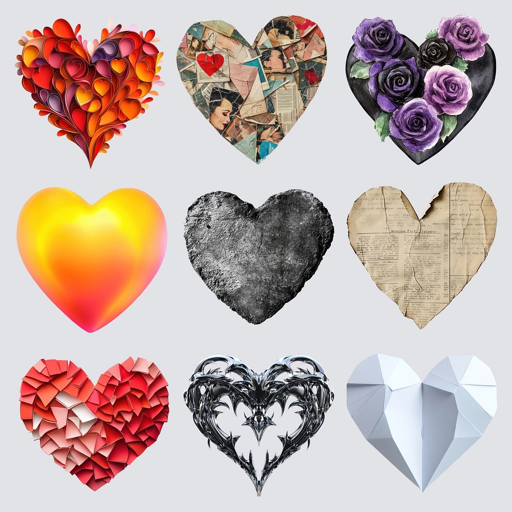 Heart shape design element set | Free Photo - rawpixel