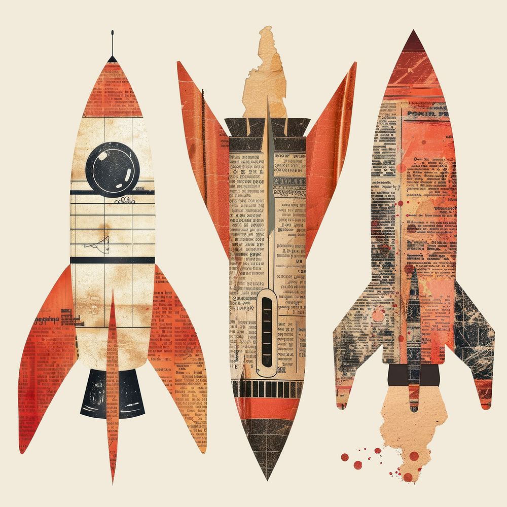 Newspaper rocket collage design element | Free Photo - rawpixel