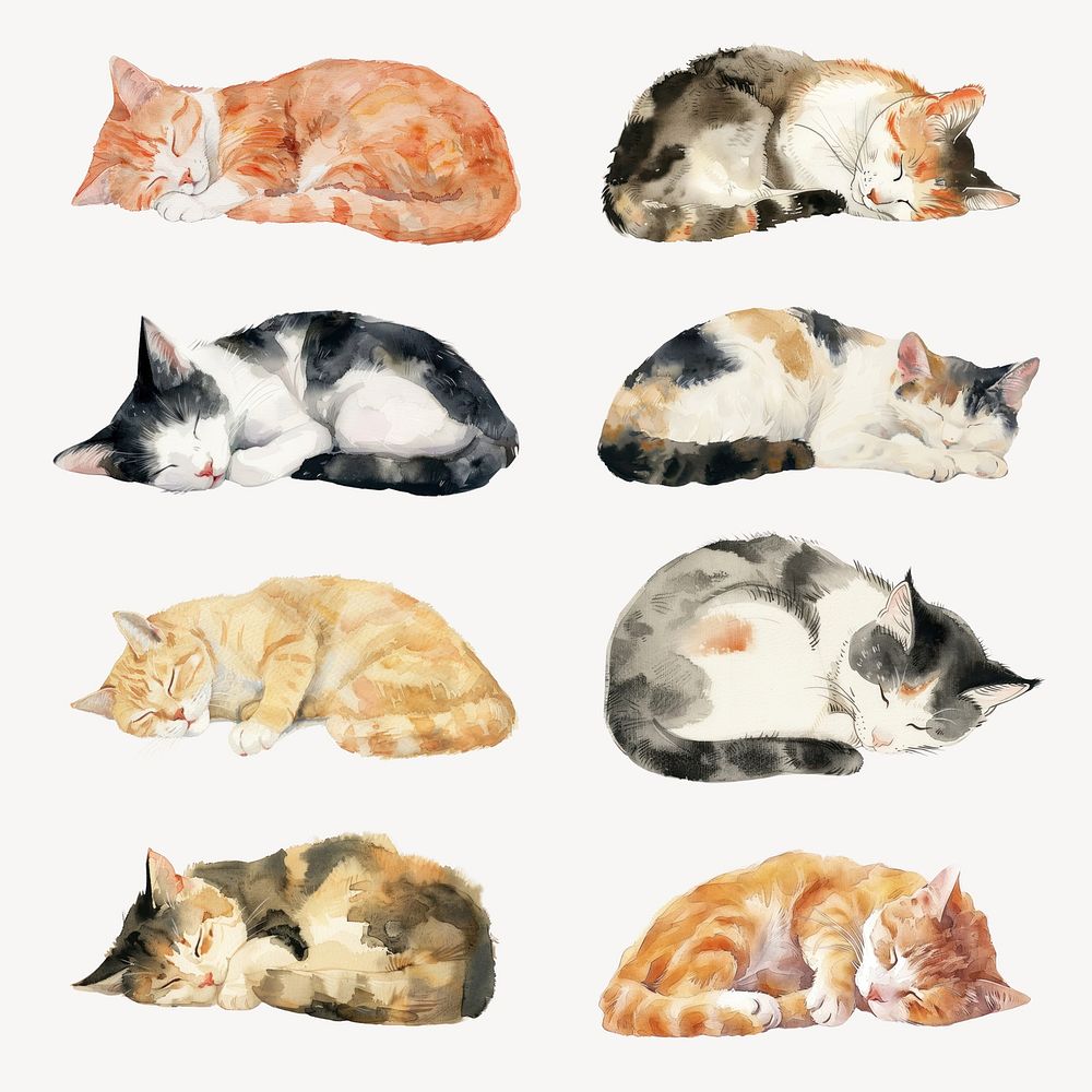 Sleeping cat watercolor design element | Free Photo - rawpixel