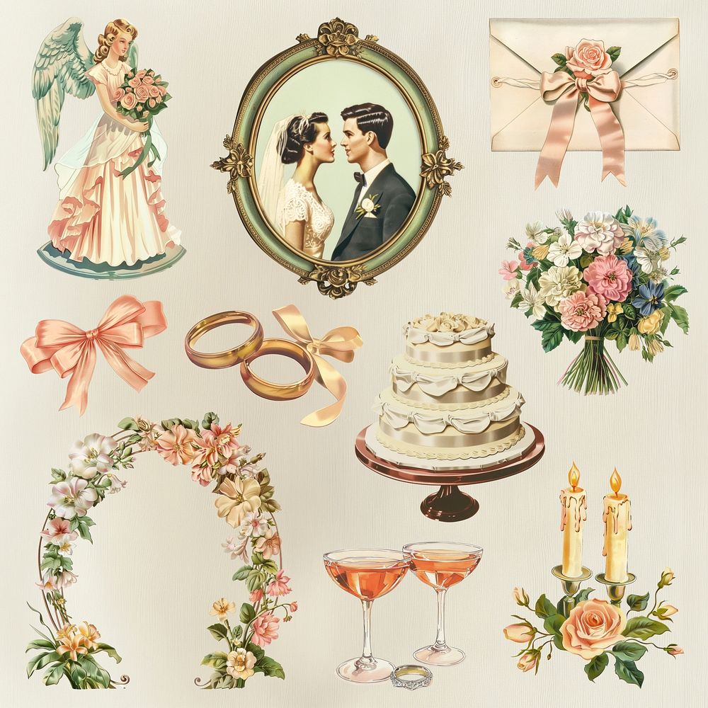 vintage wedding illustration design element | Free Photo - rawpixel
