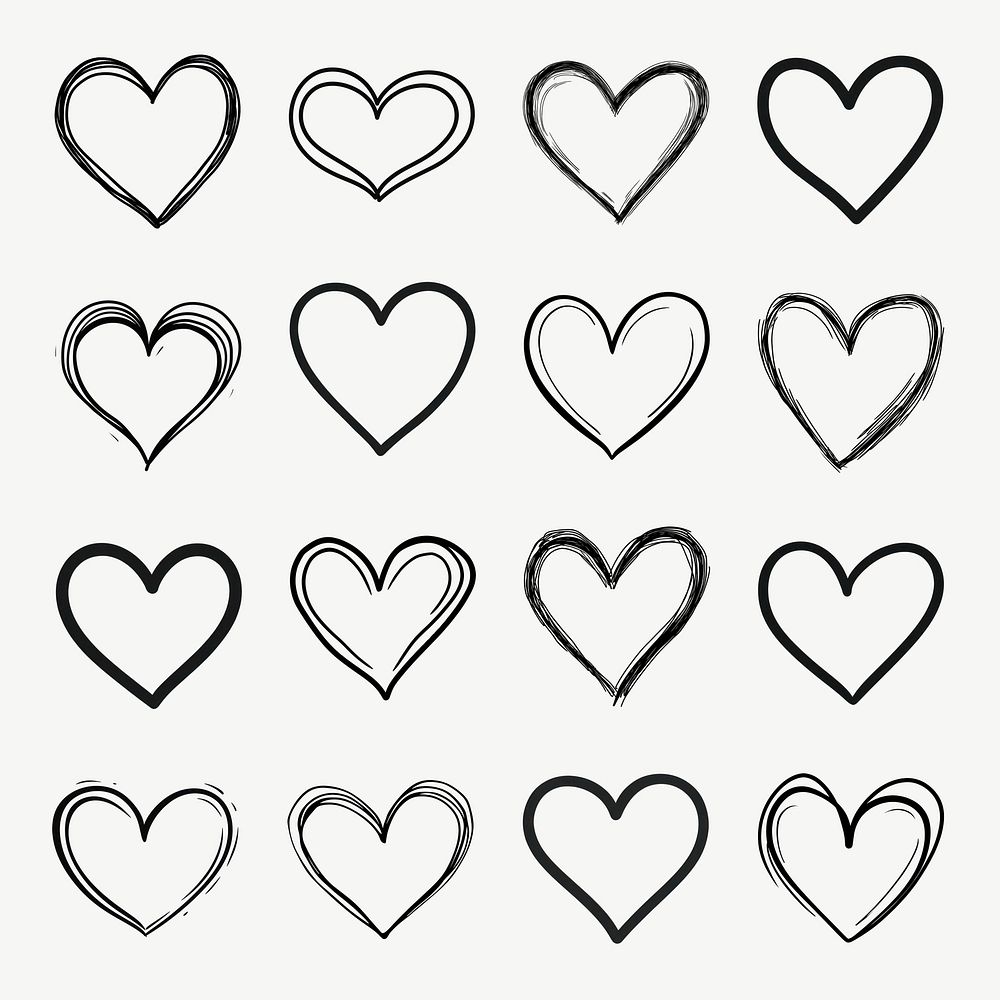 Heart doodle design element set | Premium PSD - rawpixel