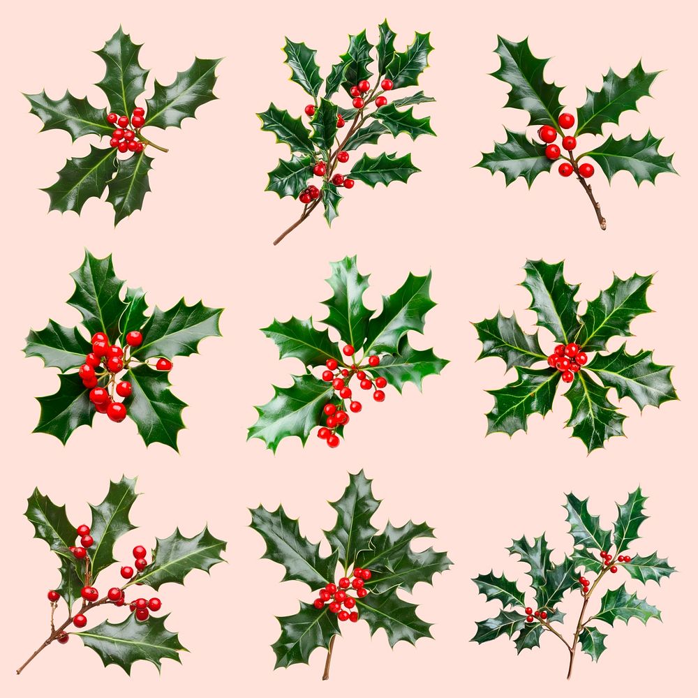 Christmas holly design element set | Premium PSD - rawpixel